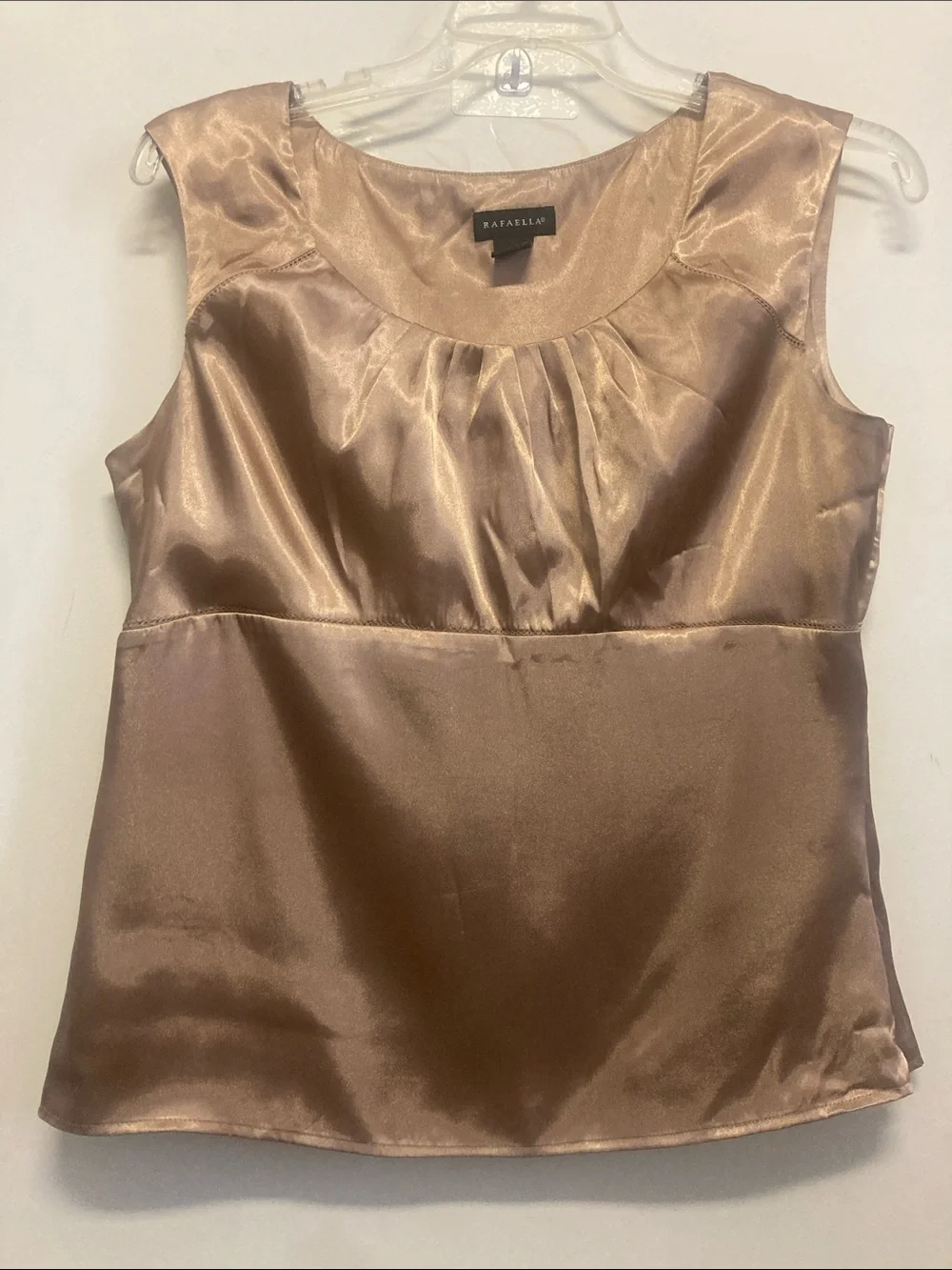 Rafaella | Tops | Rafaella Satin Pleated Sleeveless Shell In Champagne ...